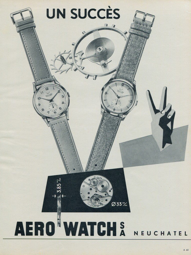 Aero Watch Company Neuchatel Switzerland Vintage 1954 Swiss Ad Suisse ...