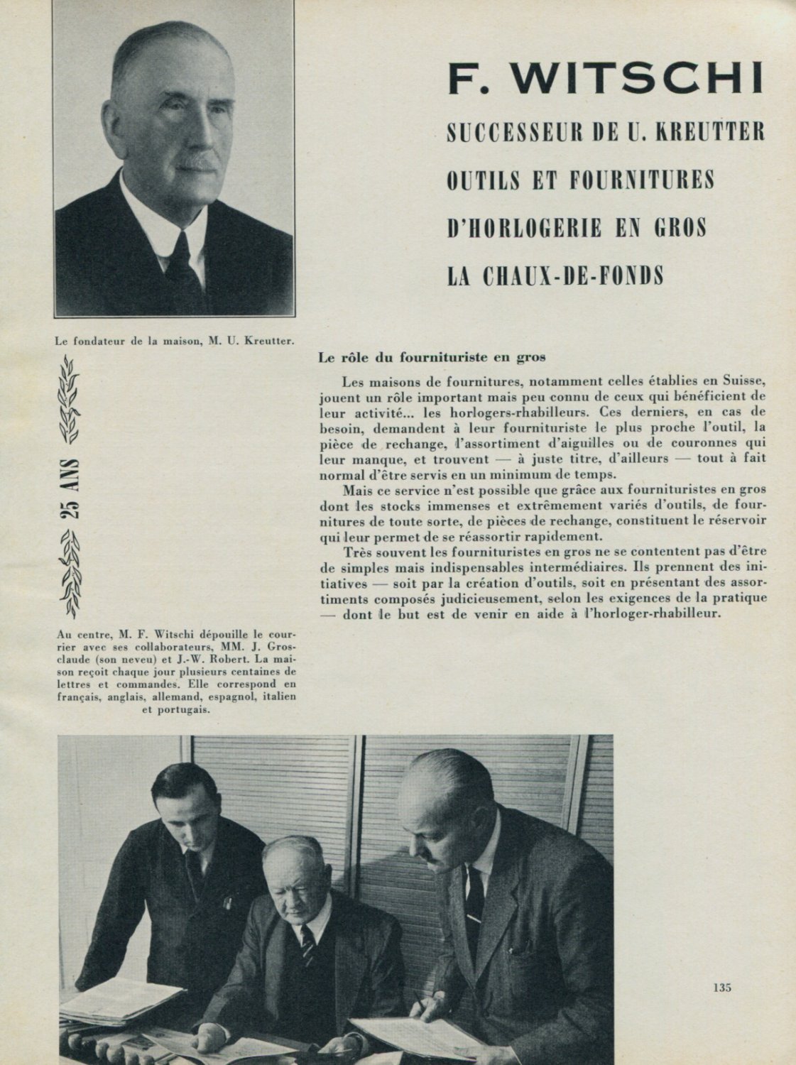 F. Witschi Company Vintage 1954 25th Anniversary Swiss Magazine Article ...