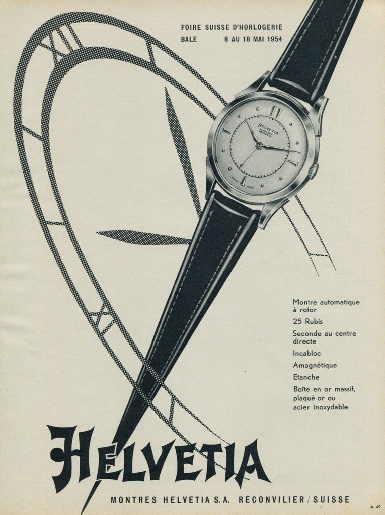 1954 Helvetia Watch Company Switzerland Vintage 1954 Swiss Ad Suisse ...