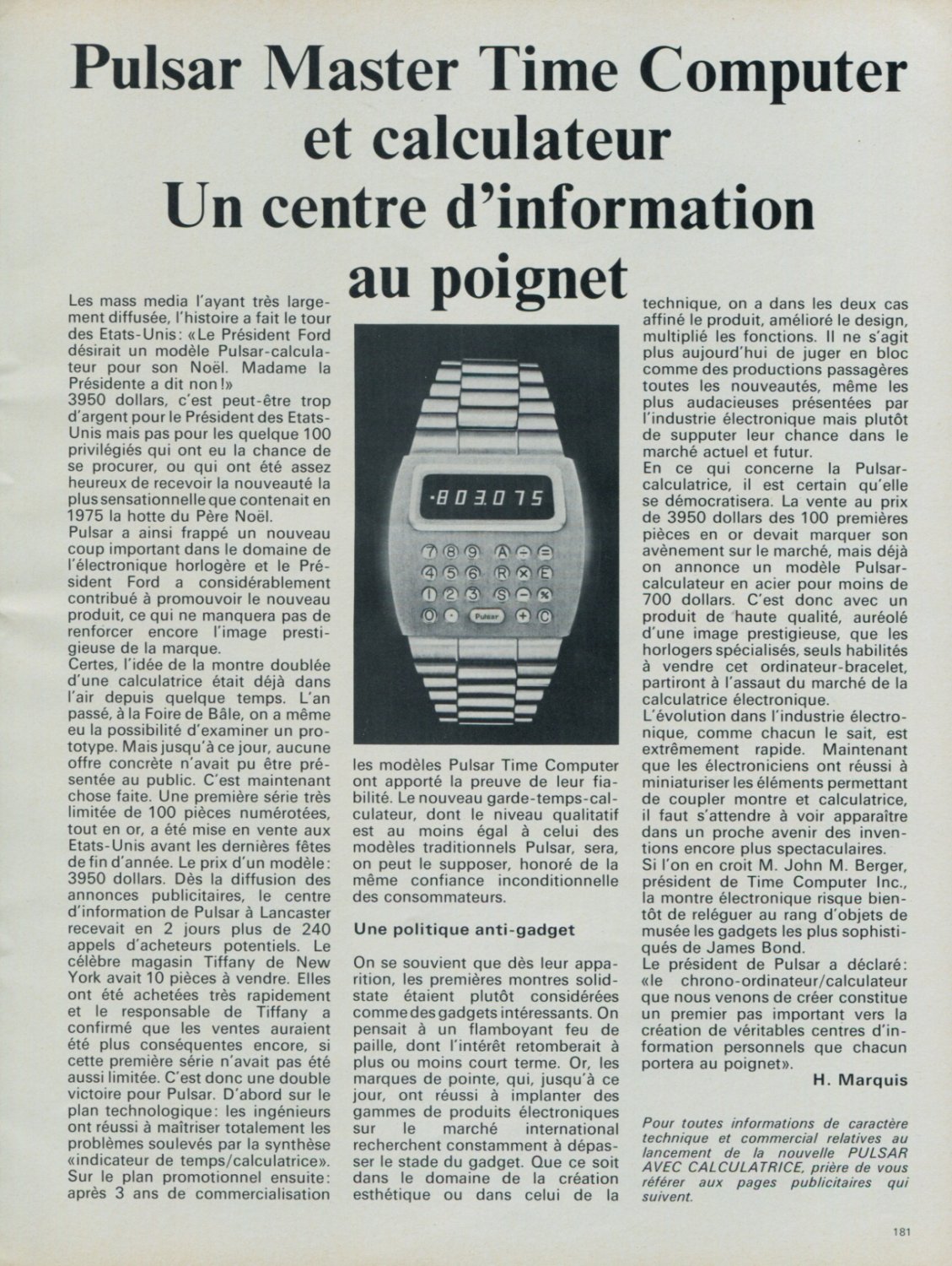 1976 Pulsar Watch Company Switzerland Pulsar Time Computer Ad 1976 ...