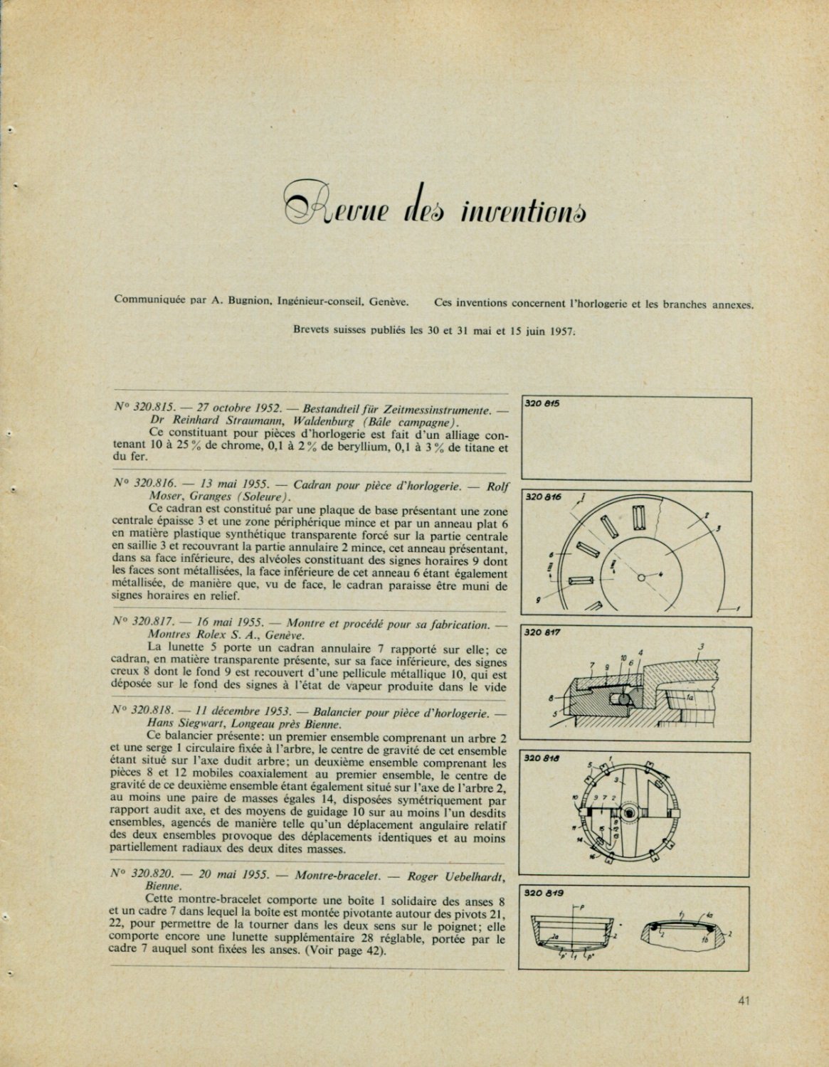 1957 Swiss Horology Inventions Patents Brevets Horlogerie 1958 Swiss ...