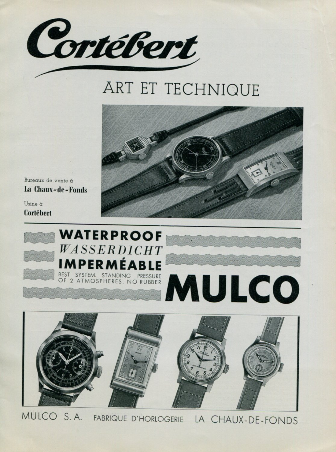 1939 Cortebert Watch Company Mulco Watch Company Switzerland Vintage ...