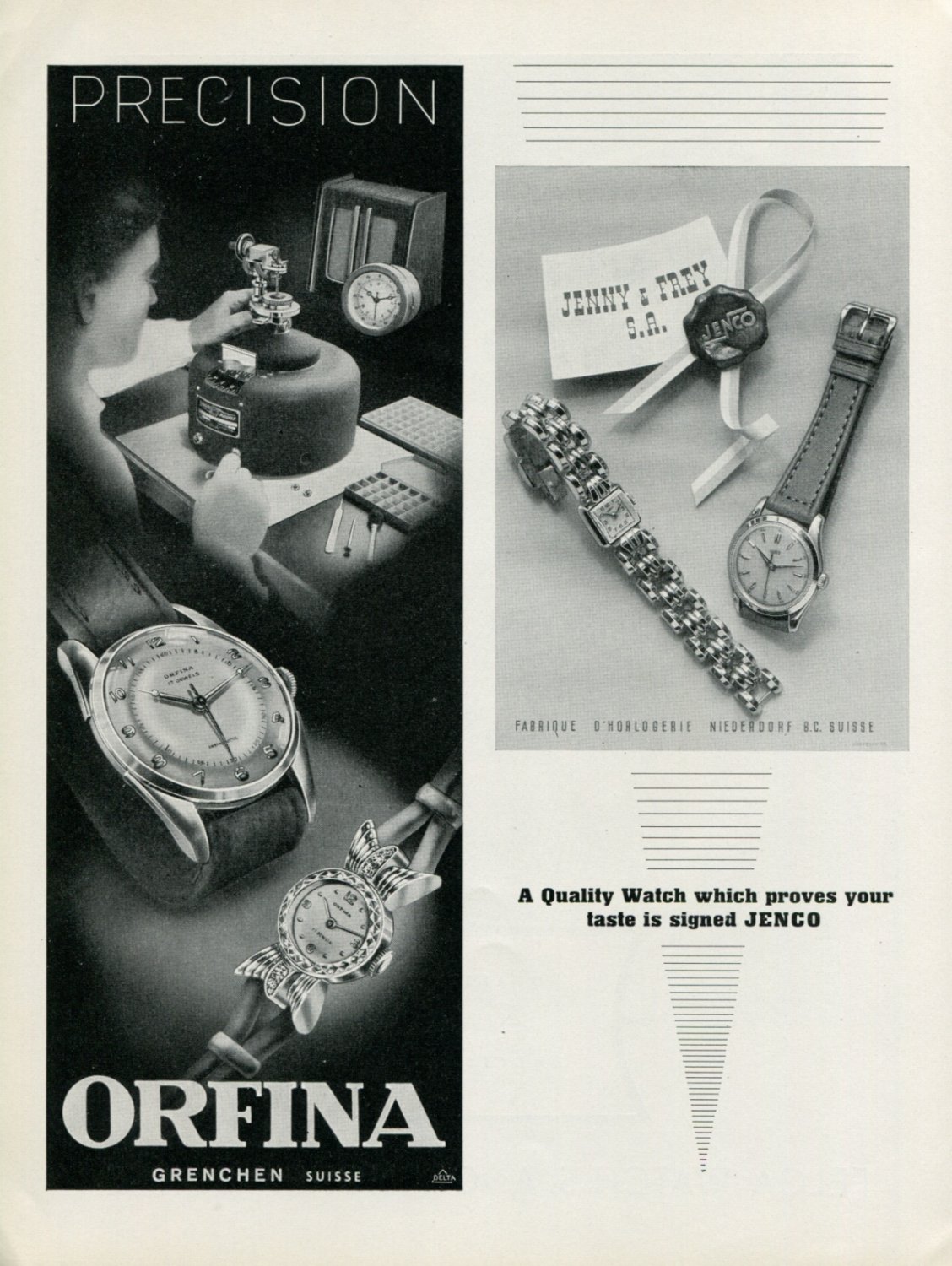 1949 Orfina Watch Company Jenco Watch Co Jenny Frey Switzerland 1949 ...