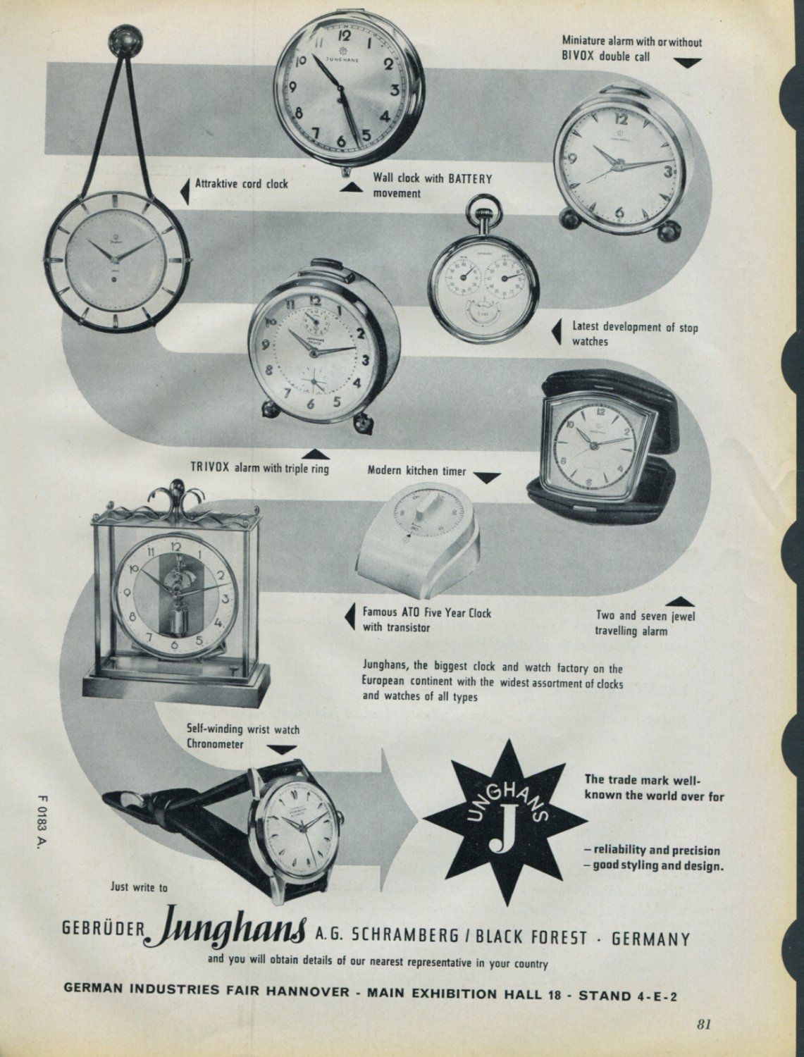 1958 Junghans Clock Company Black Forest Germany Vintage 1958 Swiss Ad ...