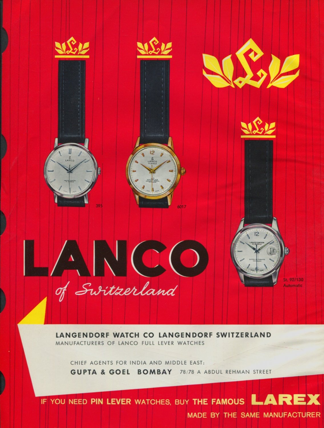 1958 Lanco Watch Company Langendorf Switzerland Vintage 1958 Swiss Ad ...