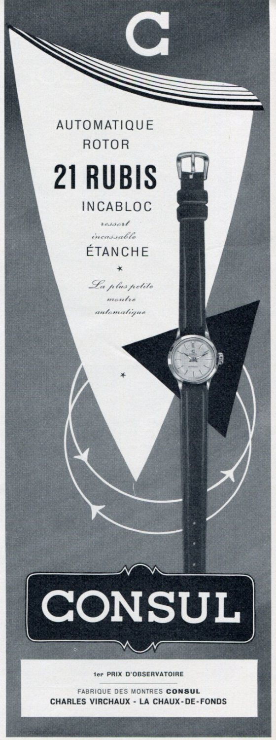 1956 Consul Watch Company Charles Virchaux Switzerland Vintage 1956 ...