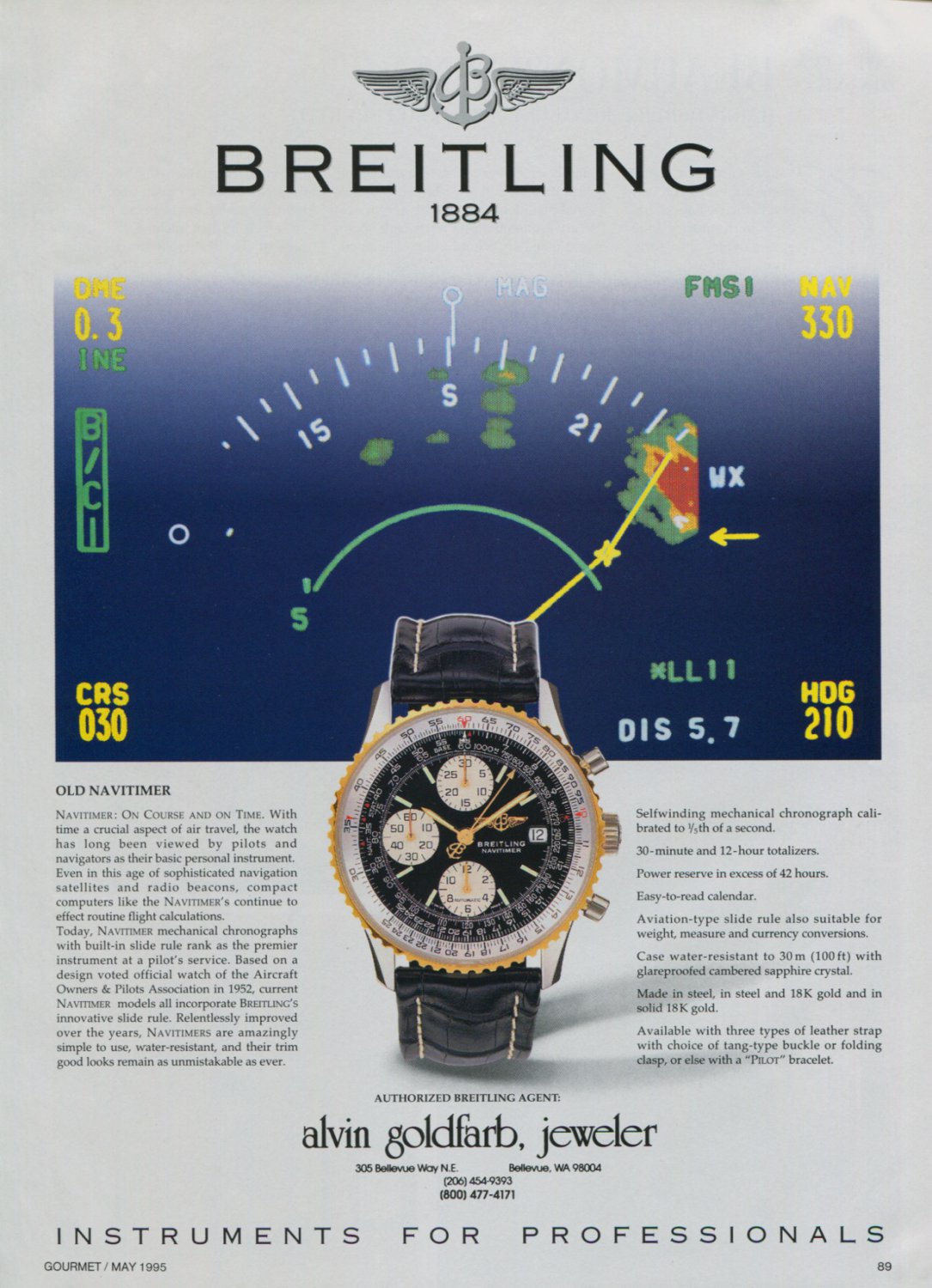 Breitling Watch Company 1995 Ad Magazine Advert Advertisement Old Navitimer