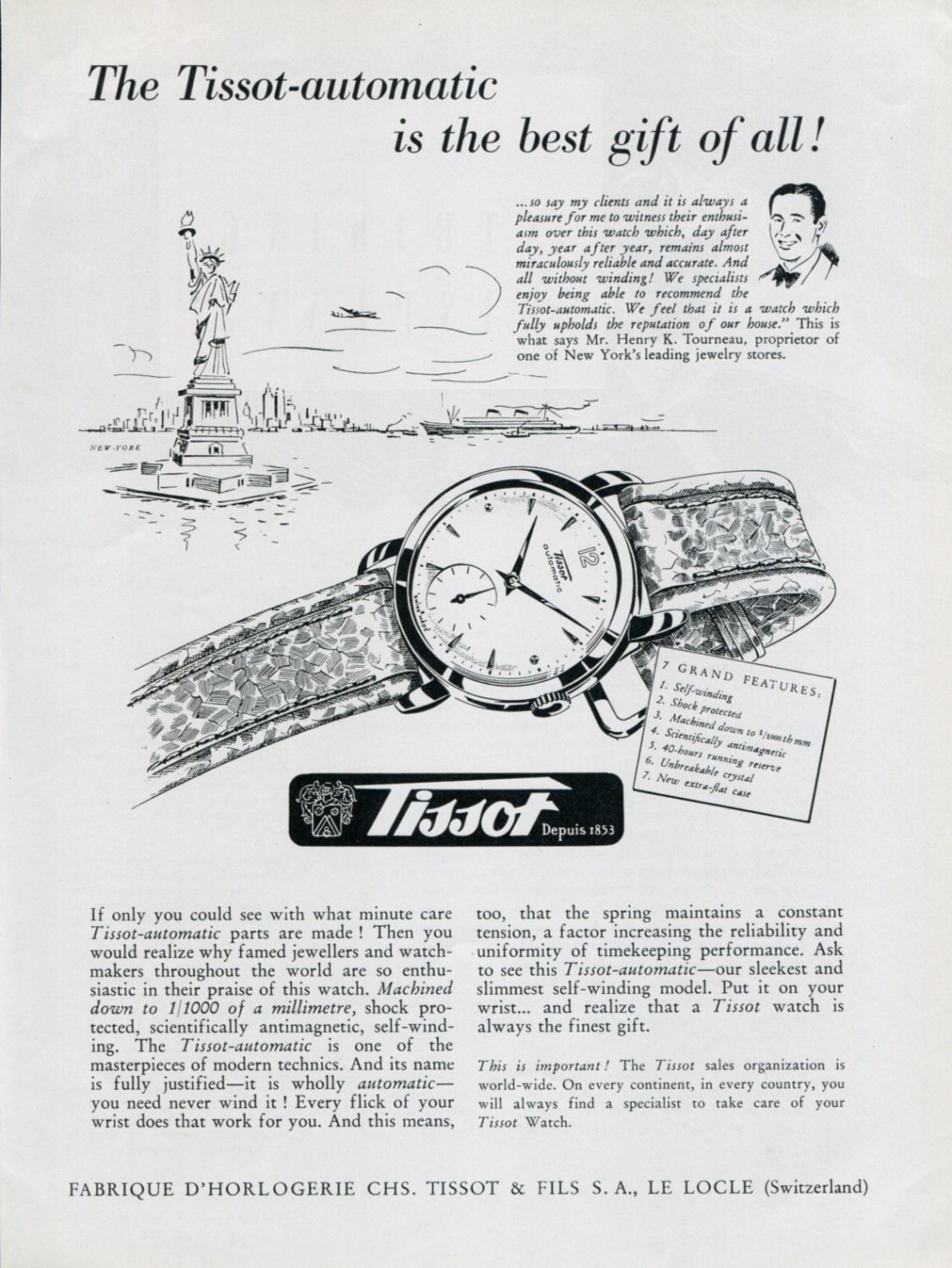 1951 Tissot Watch Company Tissot & Fils SA Switzerland Vintage 1951 ...
