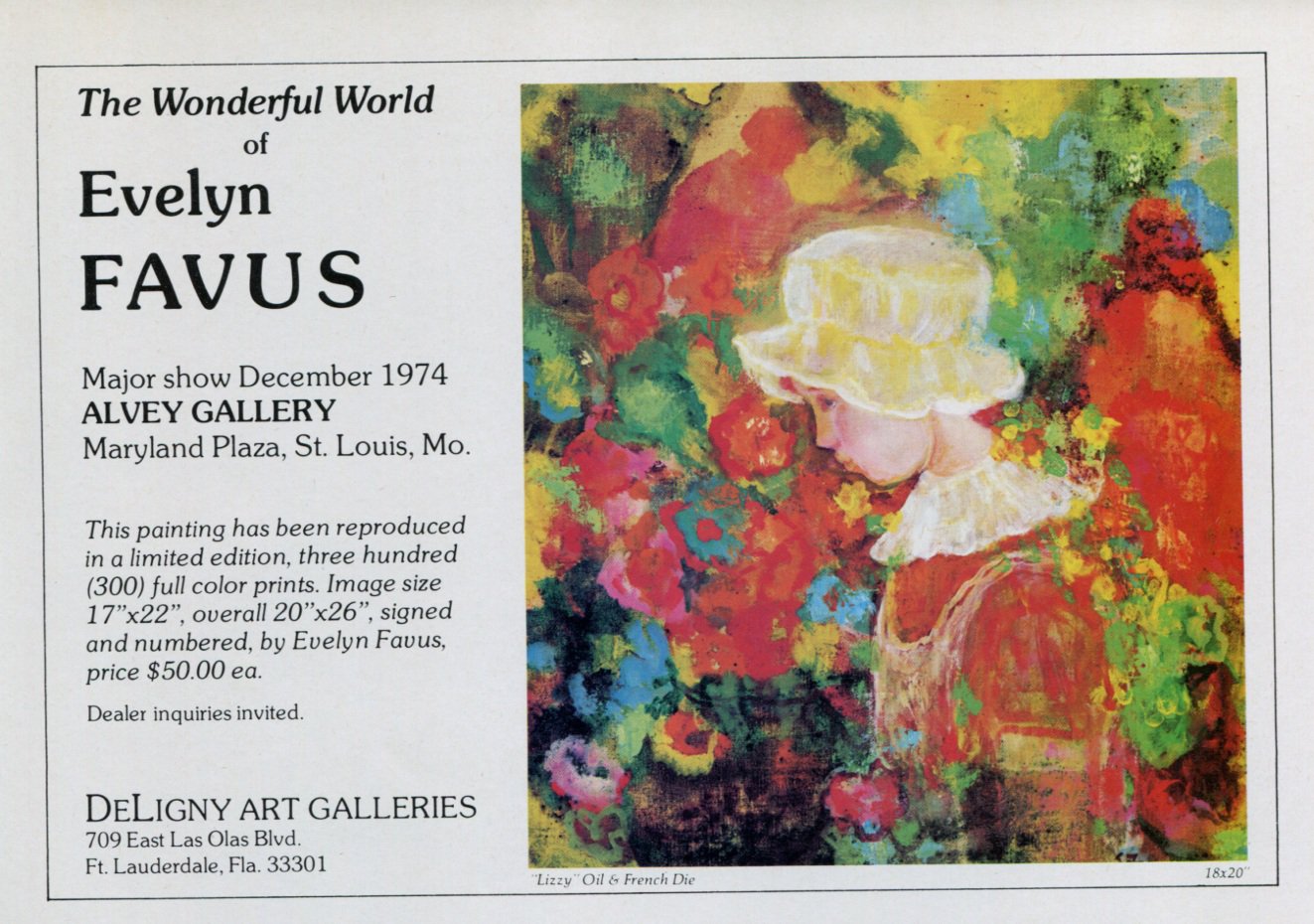 1974 Evelyn Favus Vintage 1974 Art Exhibition Ad Advert Lizzy ...
