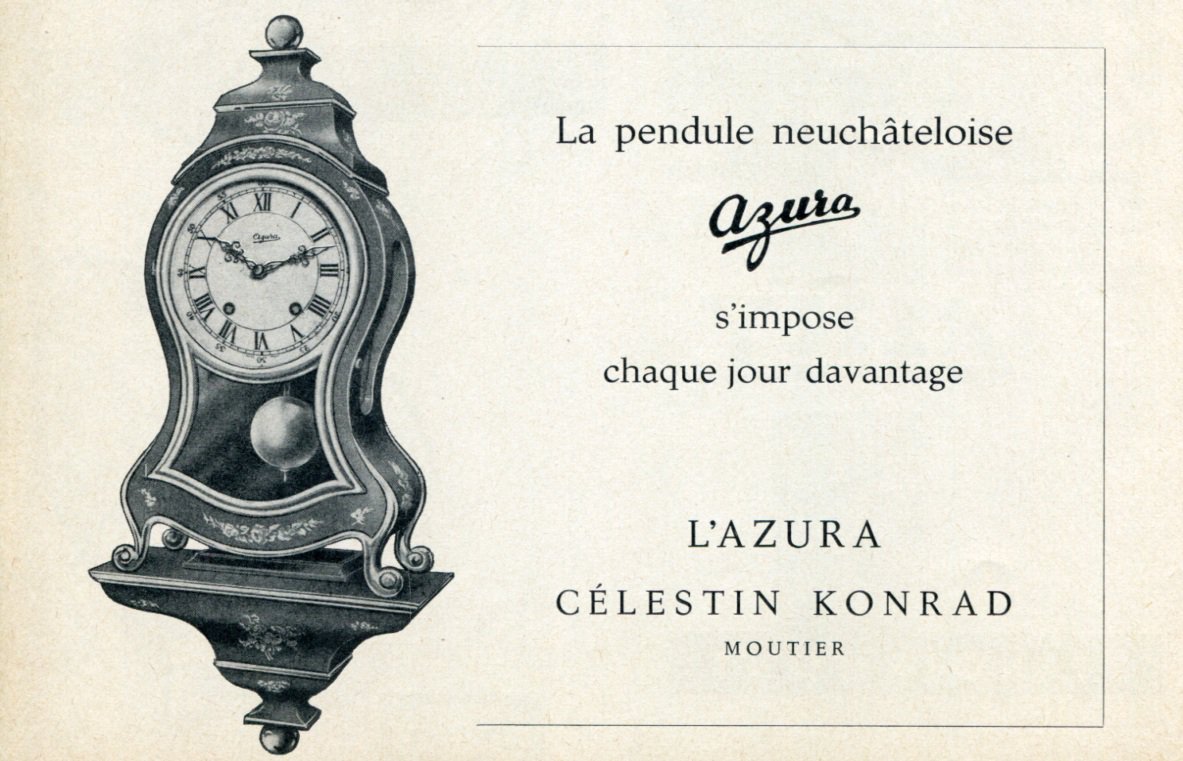 1959 Azura Clock Company Celestin Konrad Vintage 1959 Swiss Ad Suisse ...