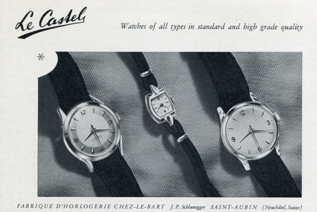 1955 Le Castel Watch Company Switzerland Vintage 1955 Swiss Ad Suisse ...