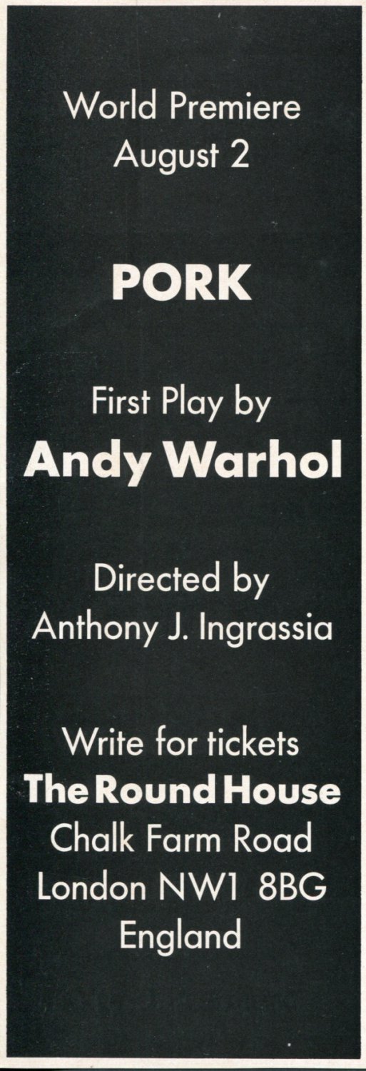1971 Andy Warhol World Premiere of Pork Vintage 1971 Magazine Ad Advert