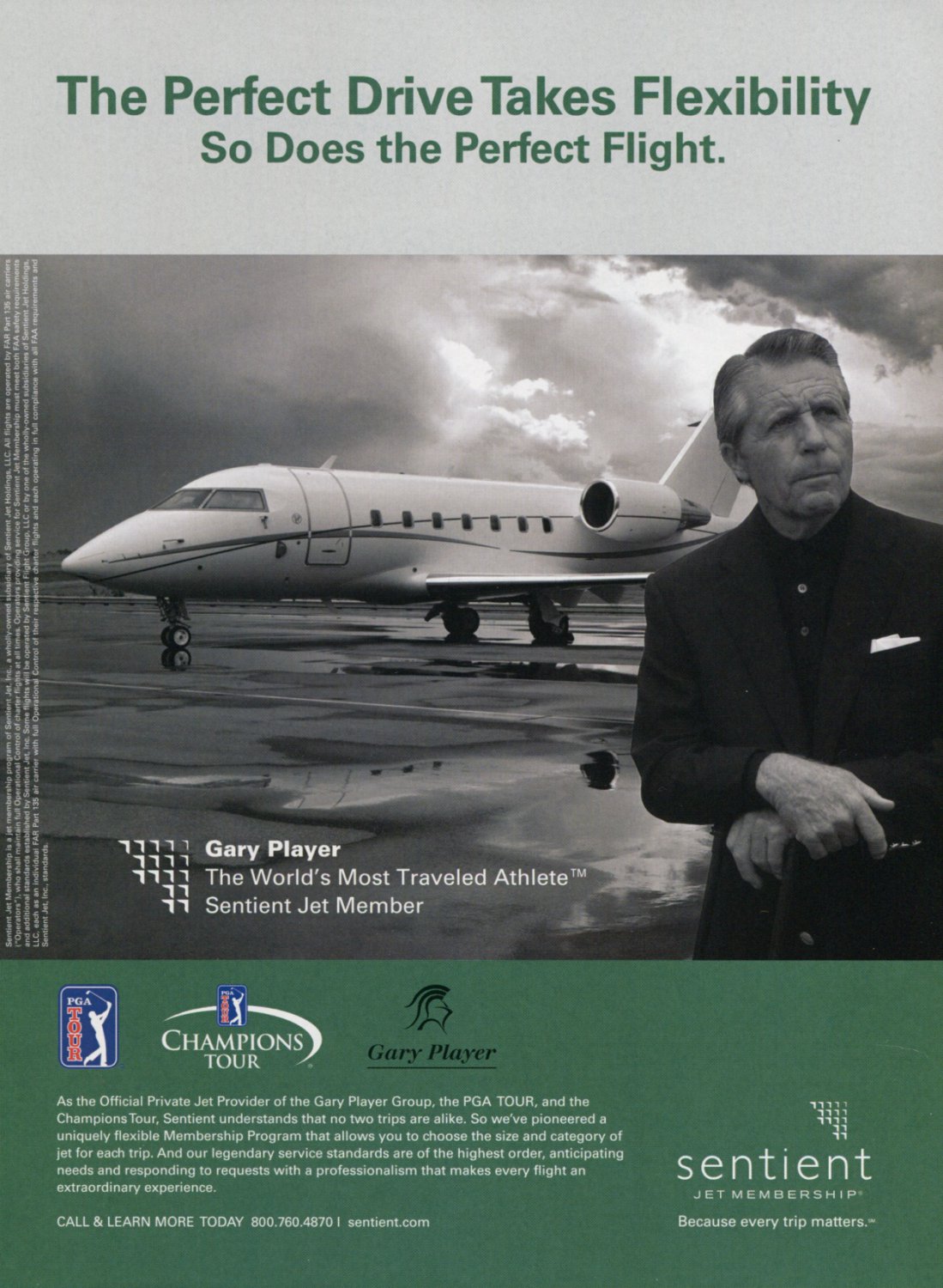 Sentient Jets Ad Gary Player Golf PGA Tour Magazine Ad Advert Advertisement
