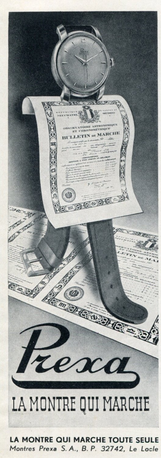 1952 Prexa Watch Company Le Locle Switzerland Vintage 1952 Swiss Ad ...