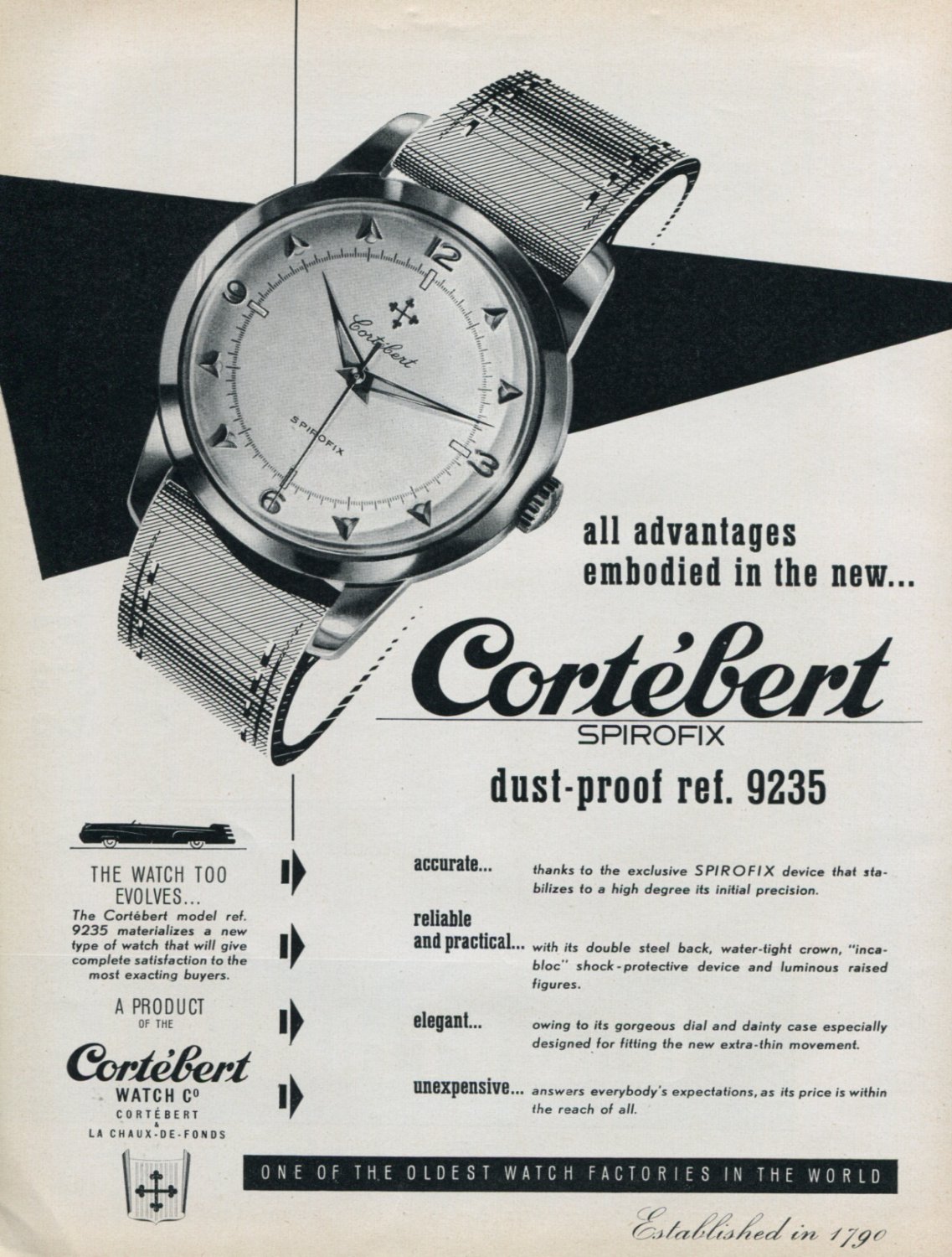 1953 Cortebert Watch Company Cortebert Spirofix Ad Advert 1953 Swiss Ad ...