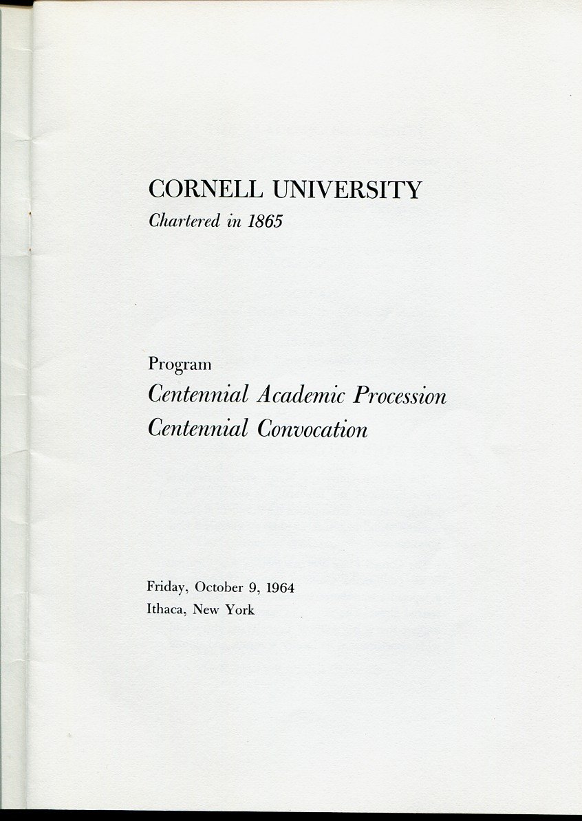 Original 1964 Cornell University Ithaca NY Centennial Academic ...