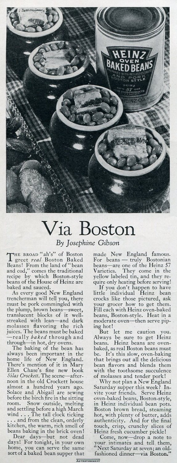 1936 Heinz Boston Baked Beans Vintage 1930s Print Ad Publicite Advert ...