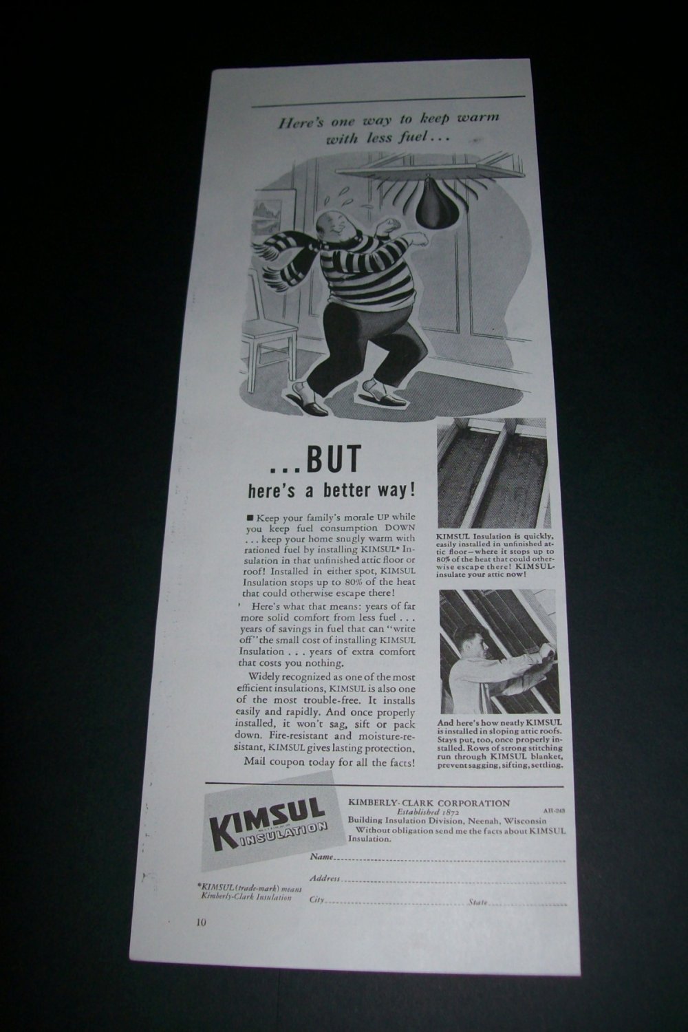 Vintage 1943 Kimsul Insulation Kimberly Clark Corp Neenah Wisconsin WI ...