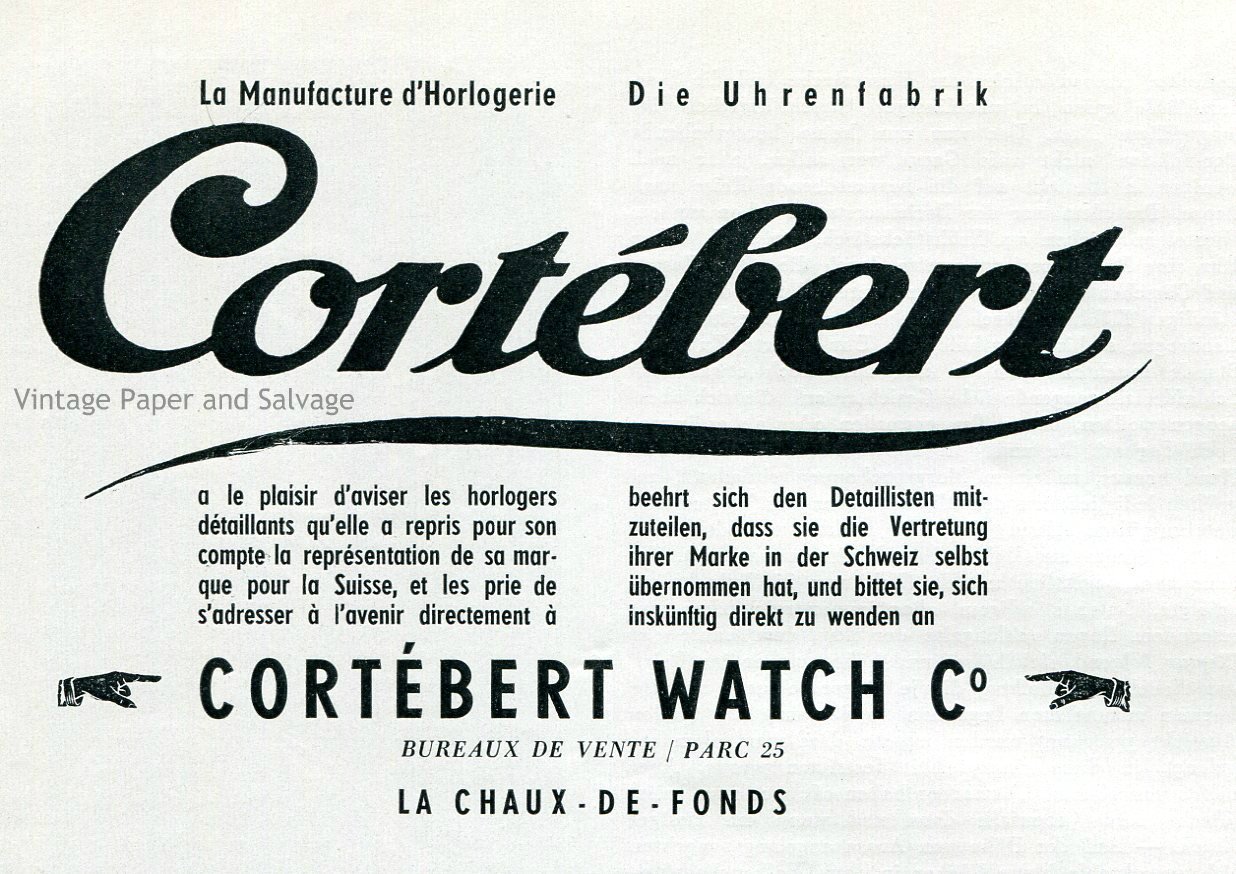 1945 Cortebert Watch Company La Chaux-de-Fonds Switzerland Swiss Advert ...