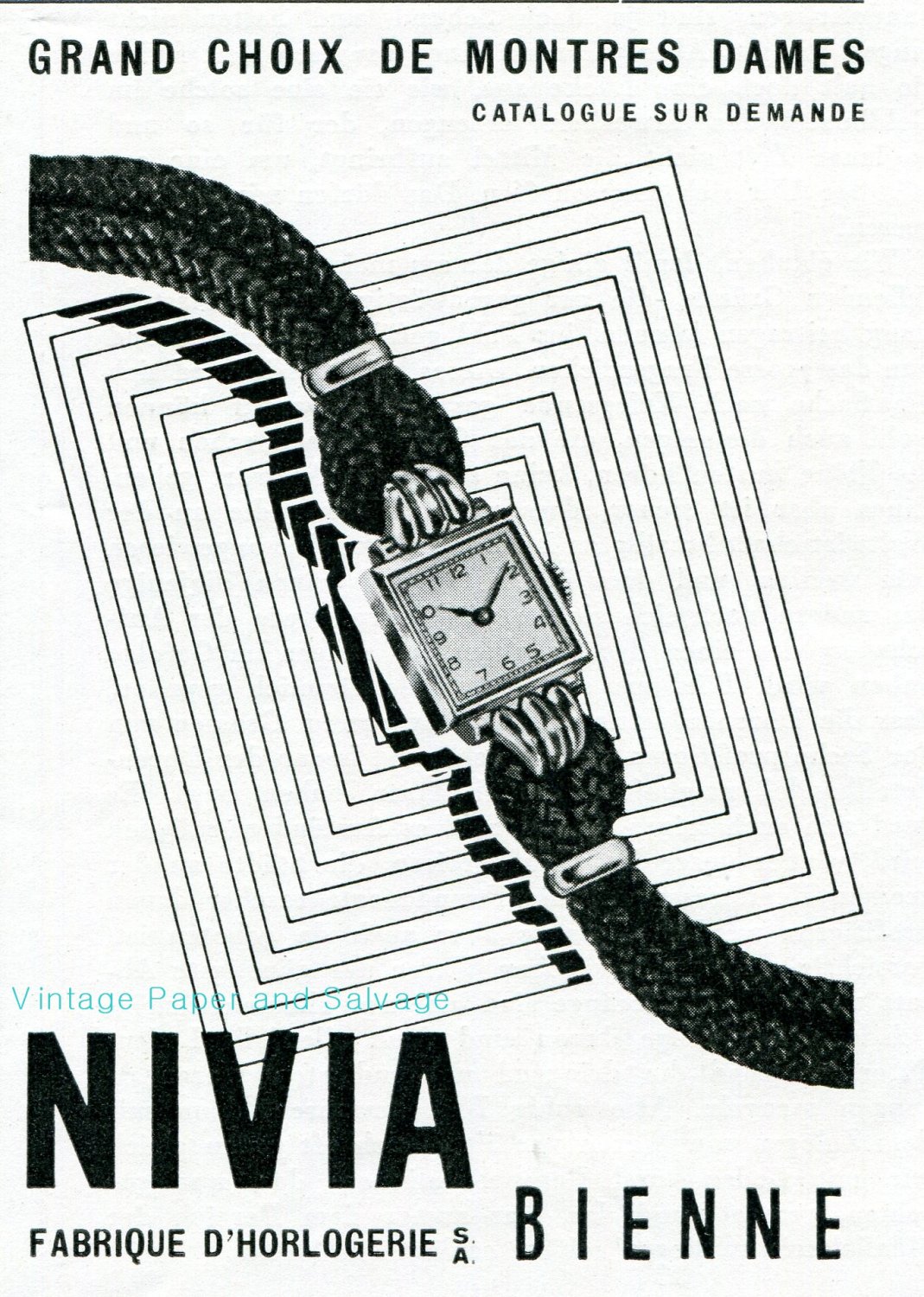 Vintage 1945 Nivia Watch Company Switzerland 1940s Swiss Print Ad ...