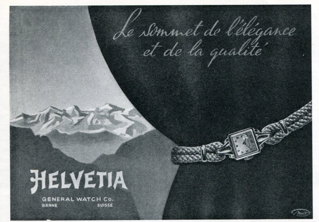 Vintage 1947 Helvetia General Watch Company Switzerland Swiss Advert ...