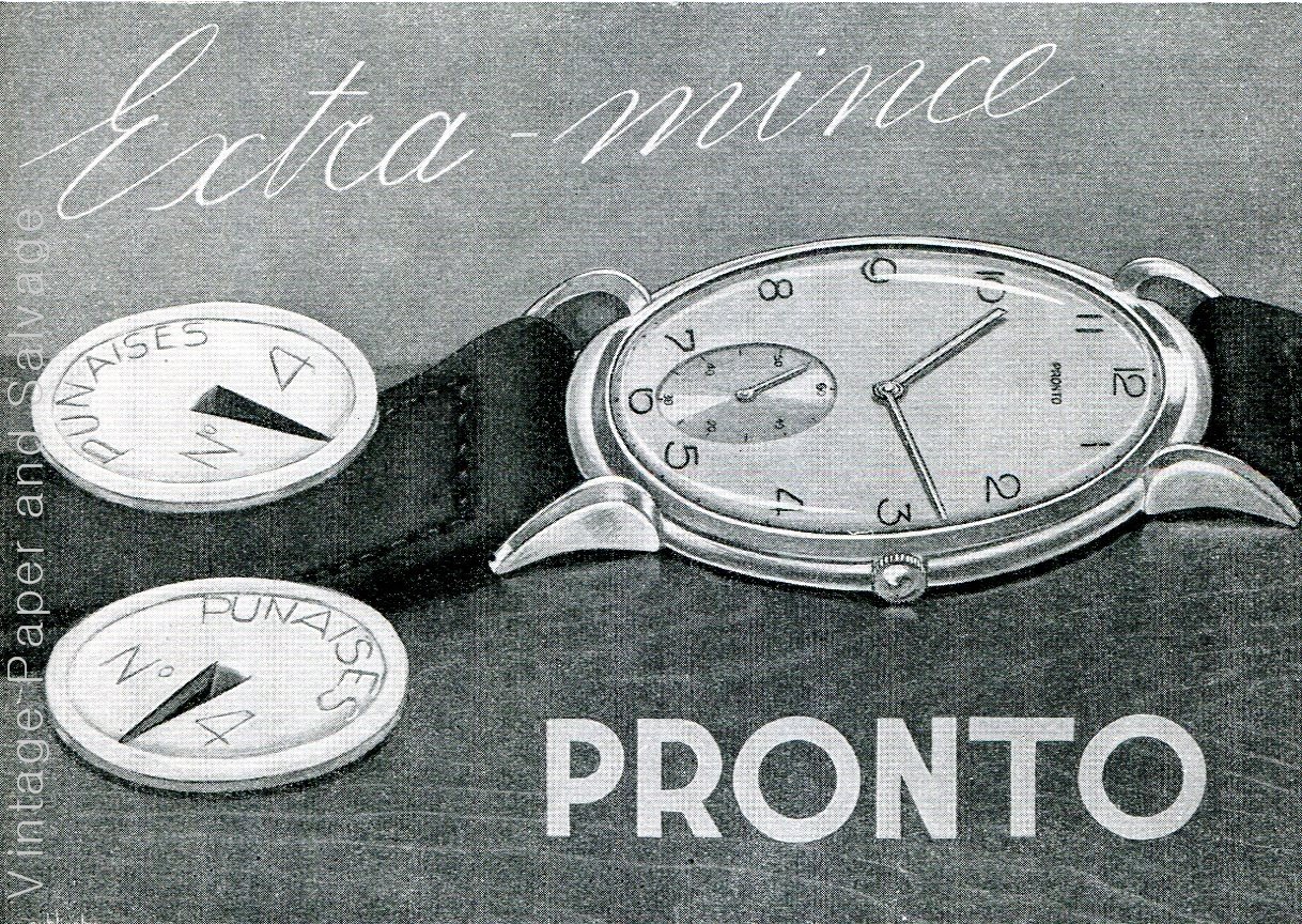 Vintage 1945 Pronto CH Watch Co Switzerland Original 1940s Swiss Advert ...