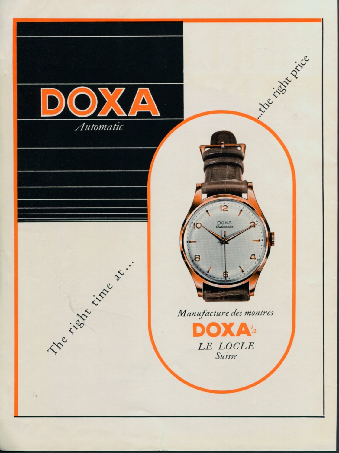 Vintage 1952 Doxa Watch Co Montres Doxa SA Le Locle Switzerland Swiss ...