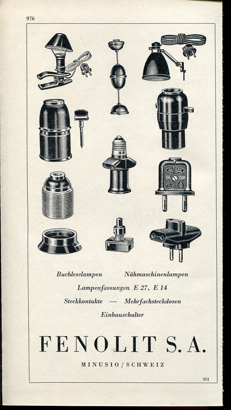 Vintage 1947 Fenolit SA Minusio Schweiz Swiss Print Ad Publicite Suisse ...