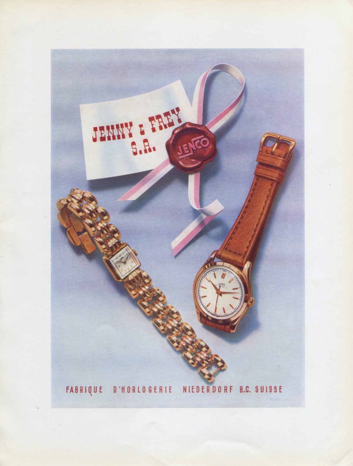Vintage 1948 Jenco Watch Co Jenny & Frey SA Switzerland Swiss Advert ...