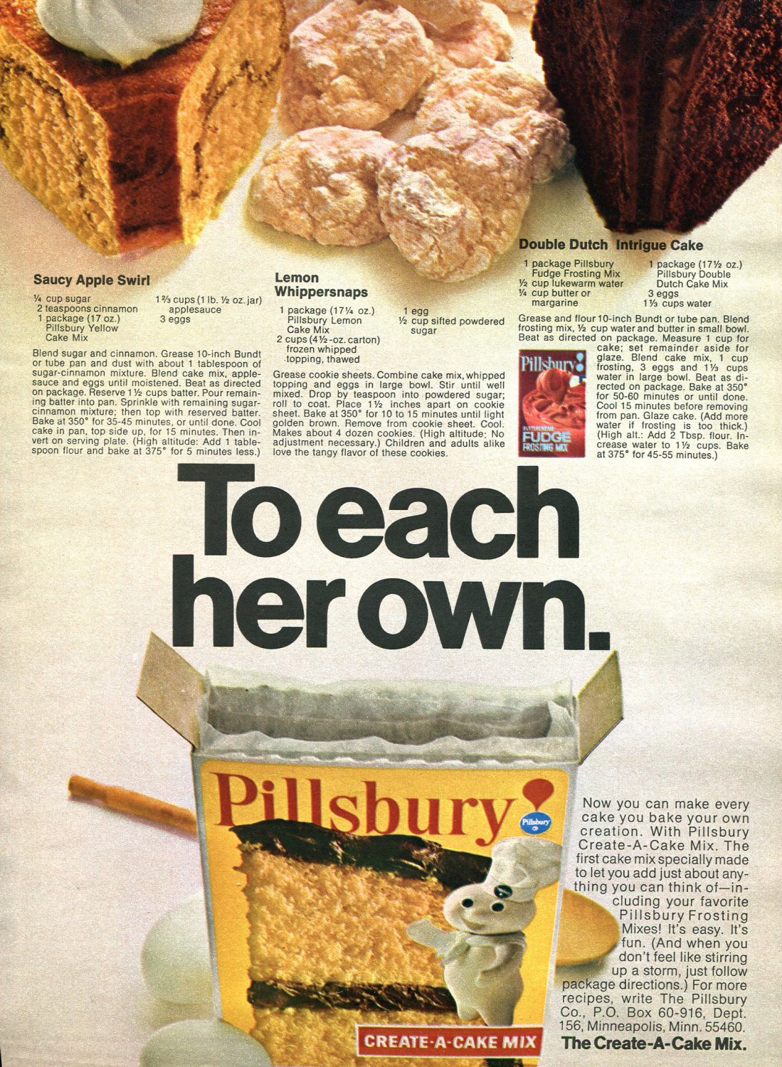 1970 Pillsbury Create a Cake Mix Ad Advert Lemon Whippersnaps Saucy ...