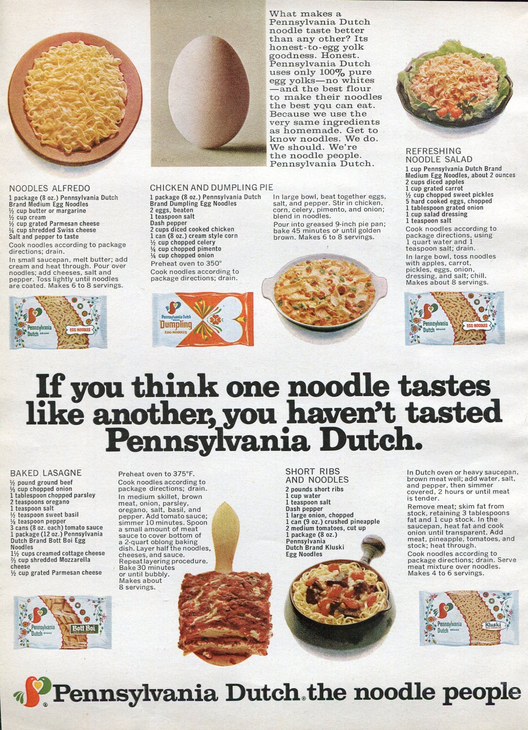 1970 Pennsylvania Dutch Noodles The Noodle People PA 1970 Ad Advert Recipes