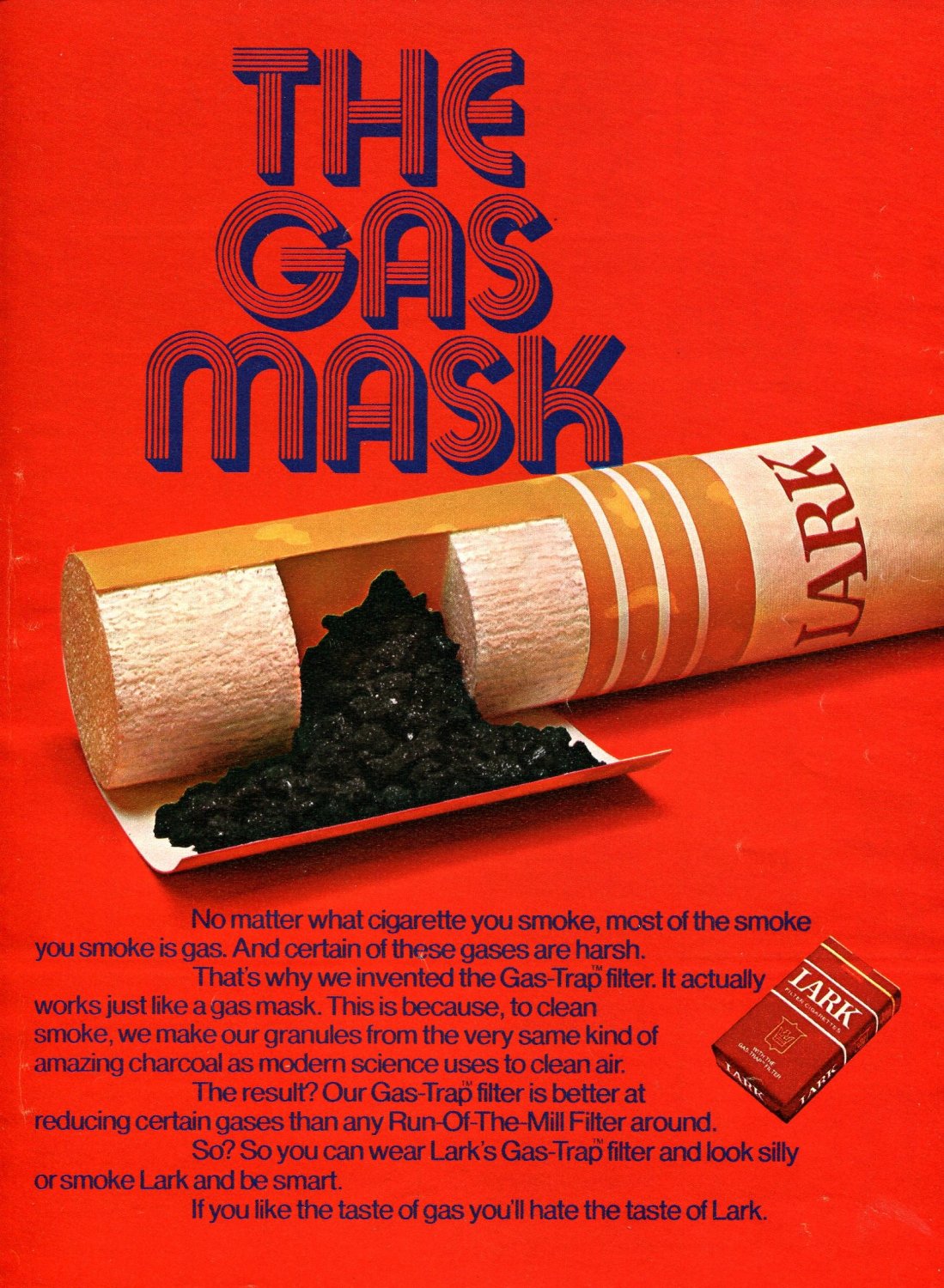 1970 Lark The Gas Mask Cigarette Ad Advert Smoke Smoking Gas Trap Filter