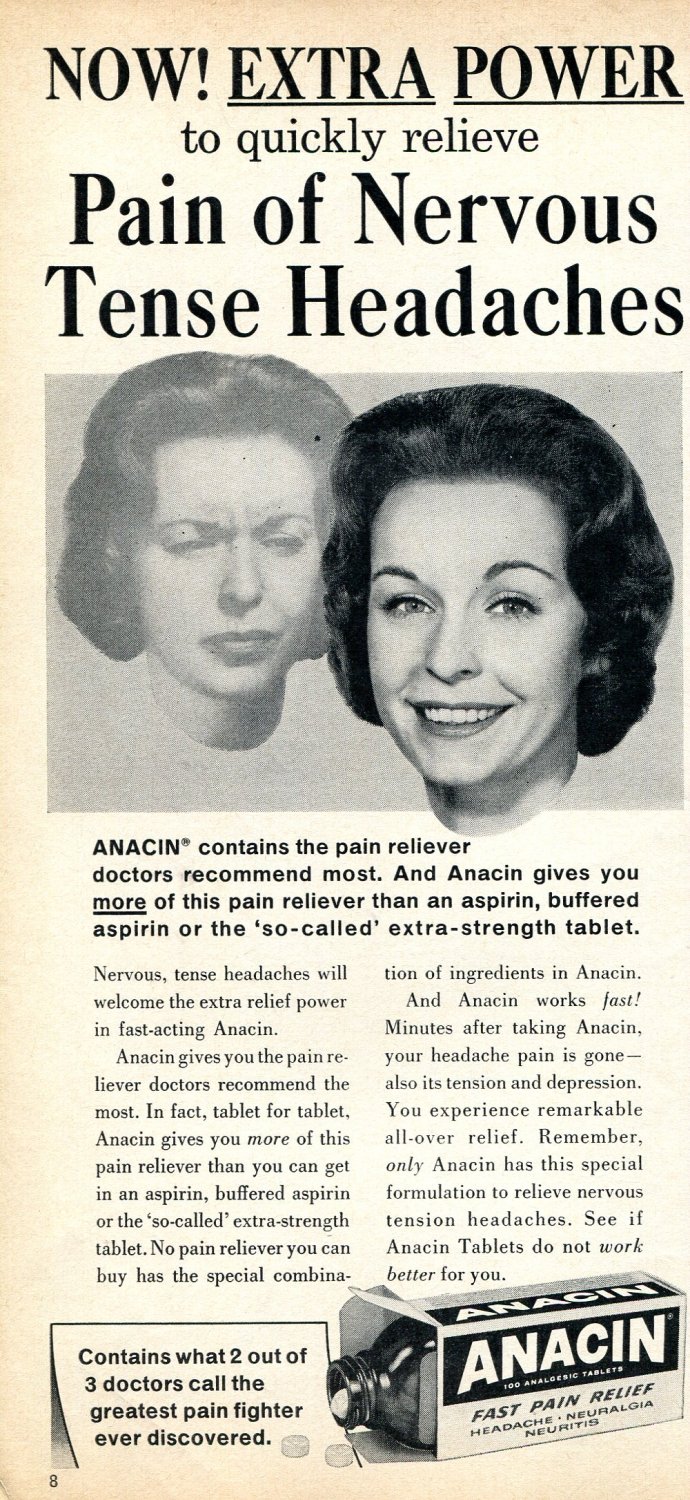 1964 Anacin Extra Power to Relieve Pain of Nervous Tense Headaches Ad ...