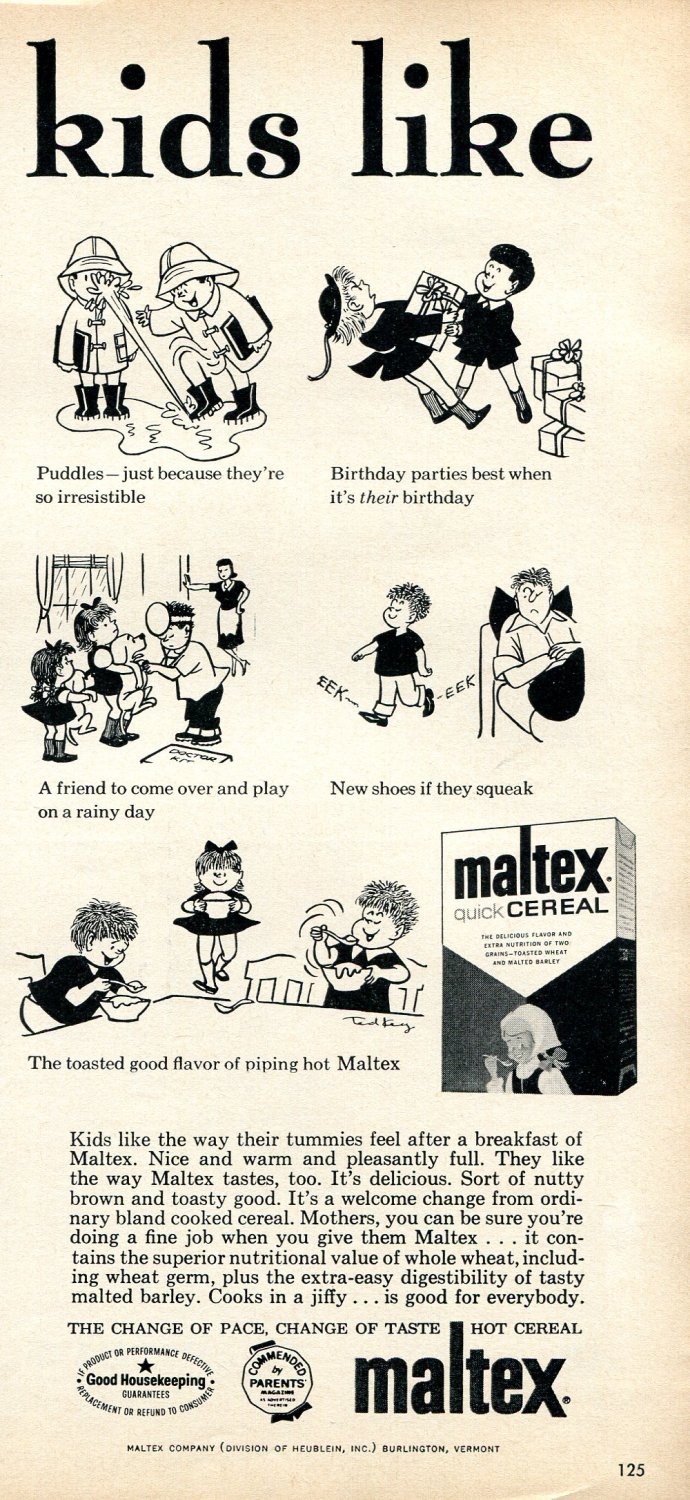1964 Maltex Hot Cereal Toasted Good Flavor Kids Like Heublein ...