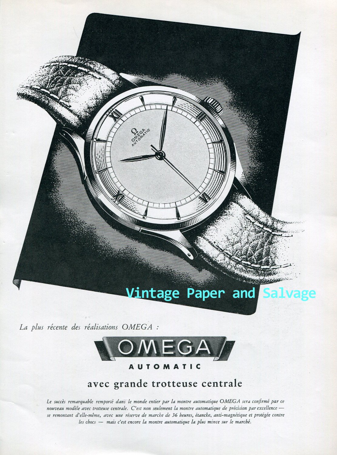 Omega Automatic Watch Advert Vintage 1945 Swiss Print Ad Publicite ...