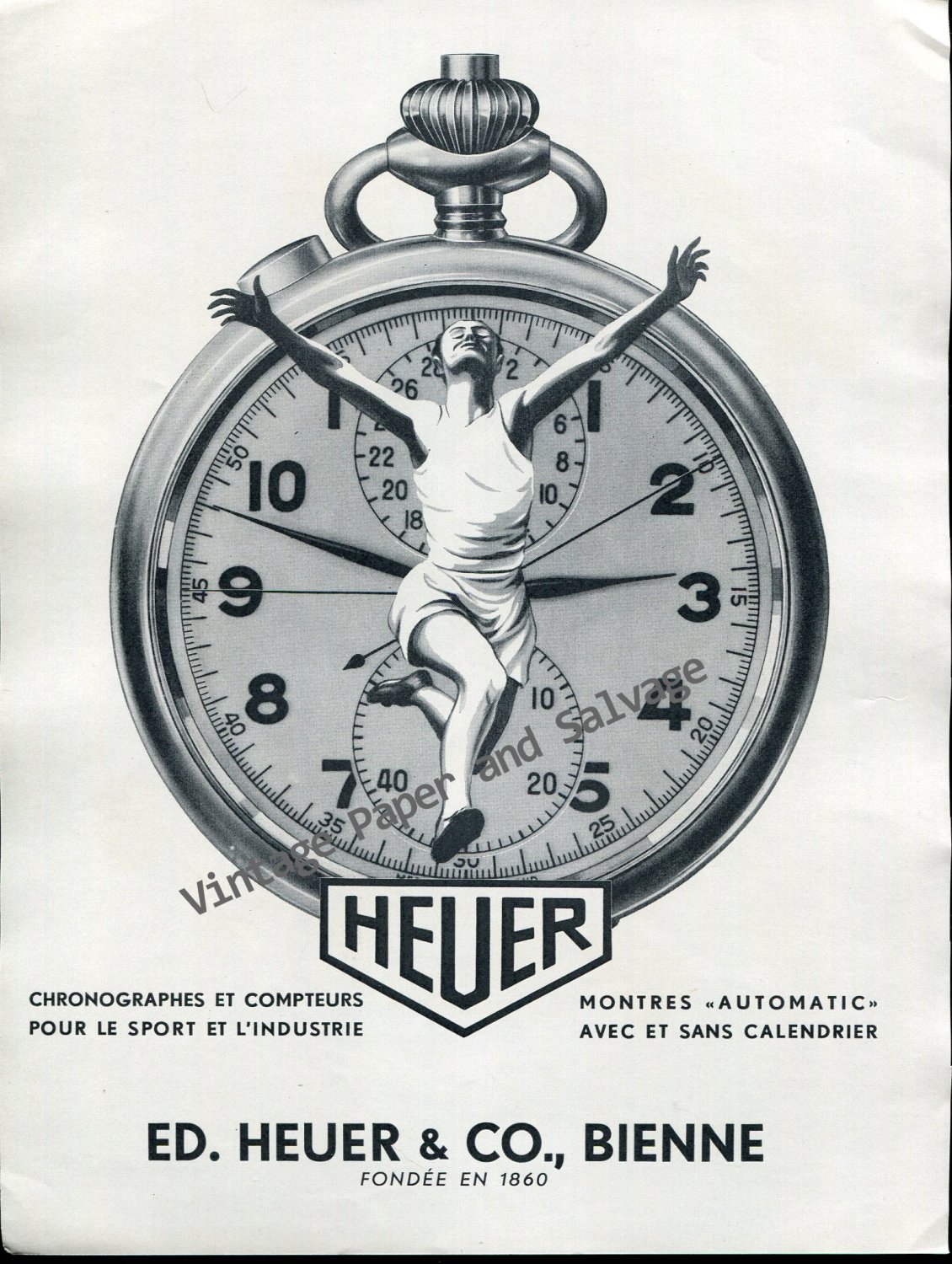 Vintage 1952 Heuer Watch Company Switzerland Original 1950s Swiss Ad ...
