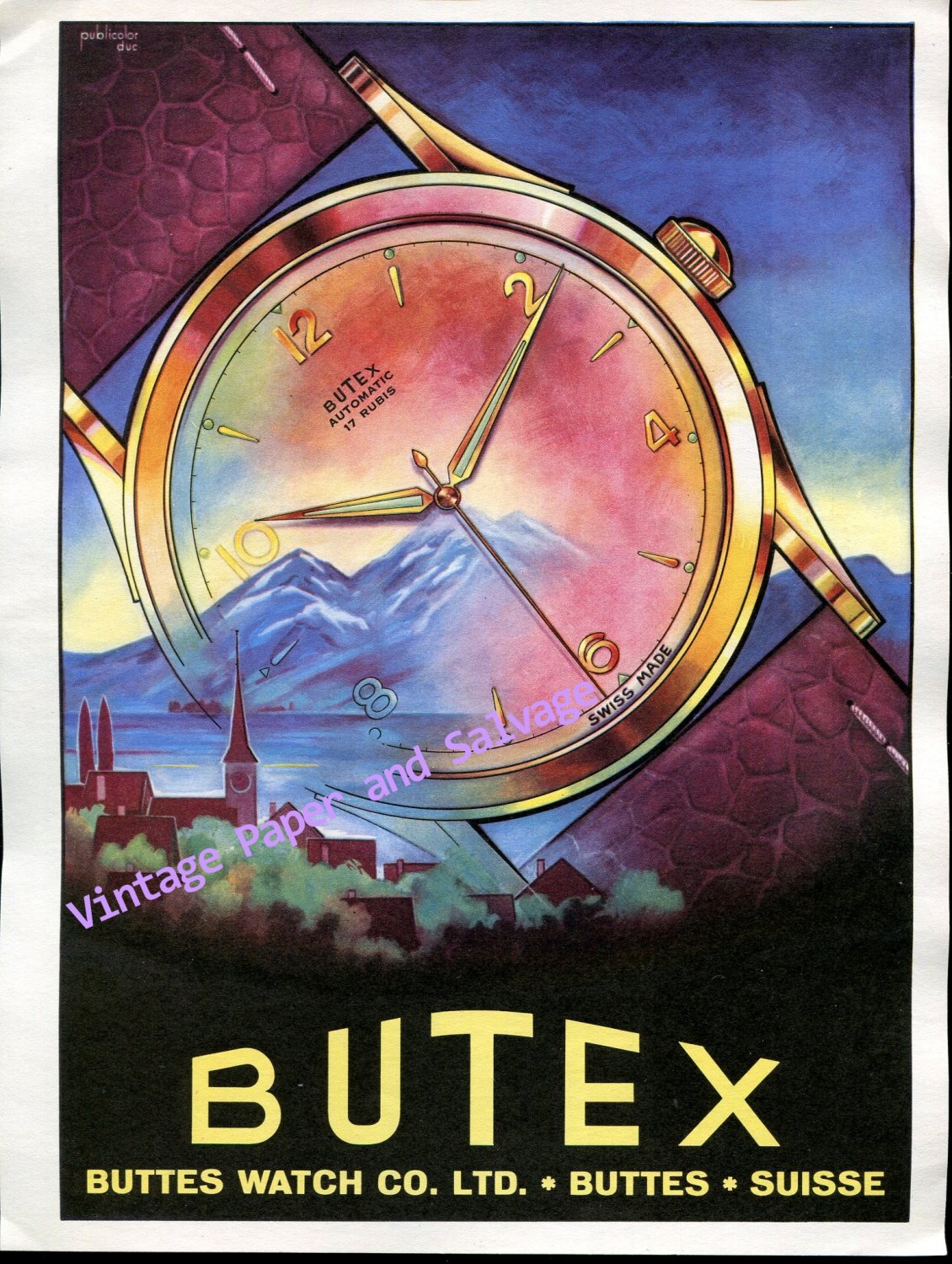 Vintage 1952 Butex Watch Company Buttes BWC Switzerland 1950s Swiss ...