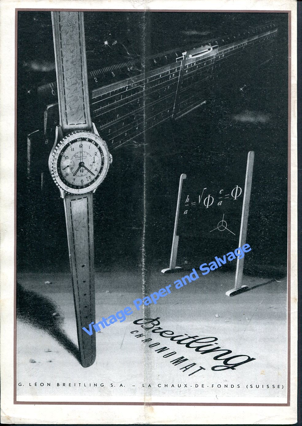 Vintage 1947 Breitling Chronomat Watch Advert 1940s Swiss Print Ad ...