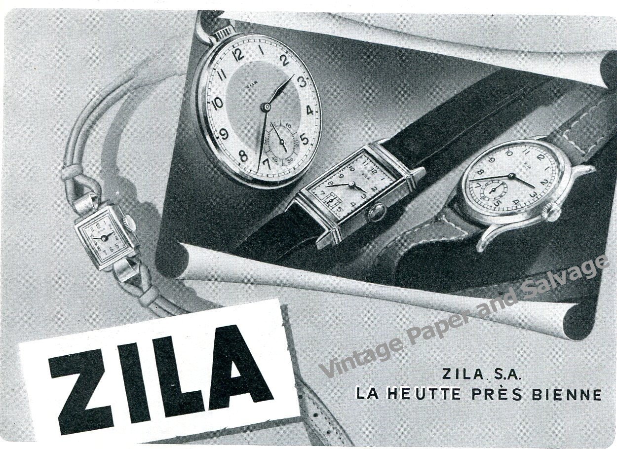 Vintage 1943 Zila Watch Company Switzerland 1940s Swiss Print Ad Advert ...