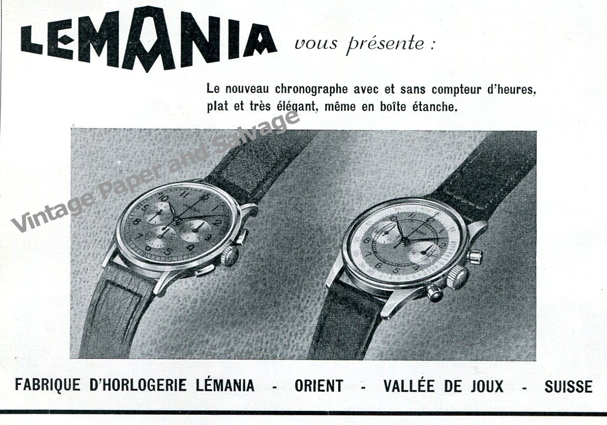 Vintage 1943 Lemania Watch Company Switzerland 1940s Swiss Ad Advert Suisse