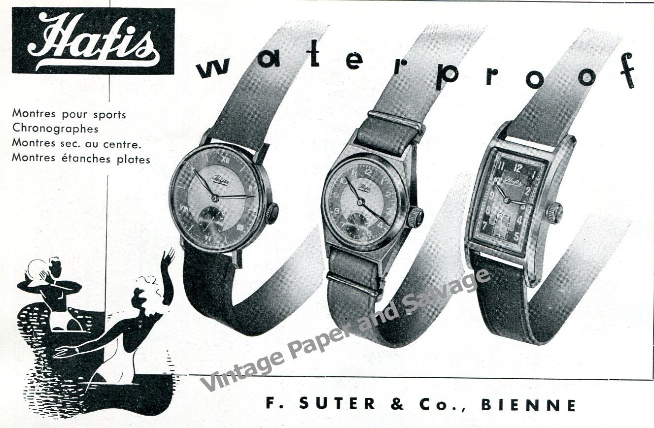 Vintage 1943 Hafis Watch Company F Suter & Co Switzerland 1940s Swiss ...