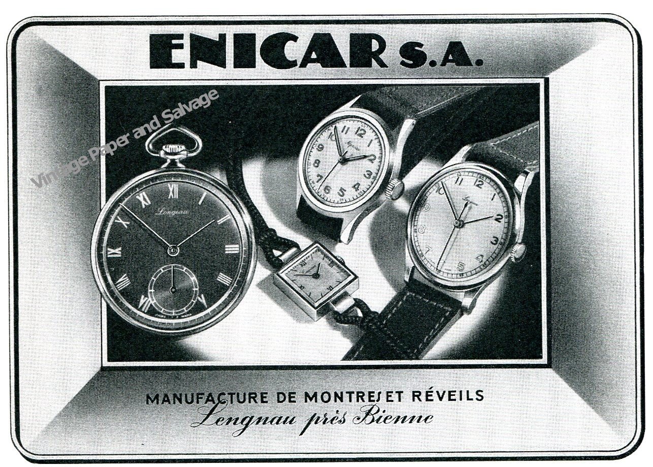 Vintage 1944 Enicar Watch Company Switzerland 1940s Swiss Print Ad ...