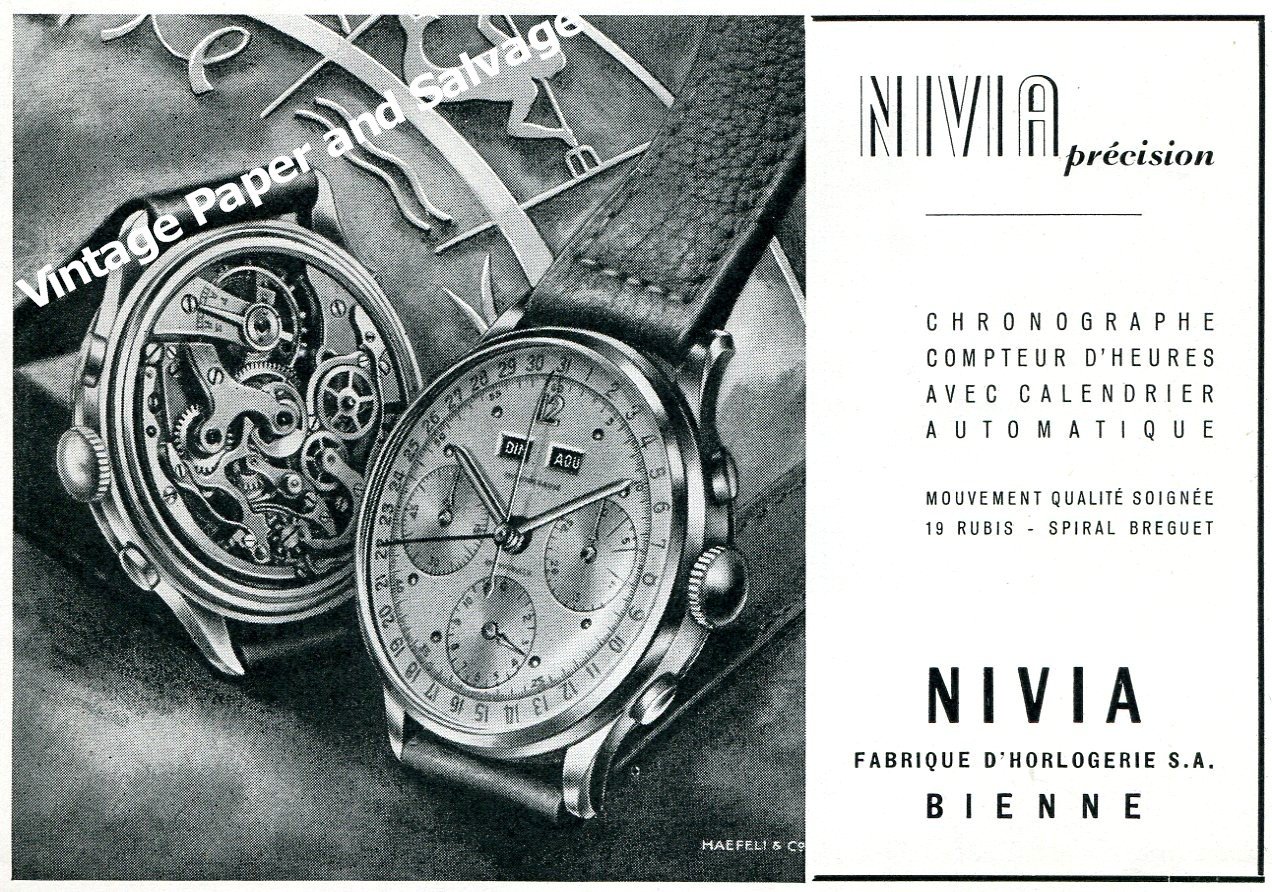 1944 Nivia Watch Company Bienne Switzerland Vintage 1940s Swiss Ad ...