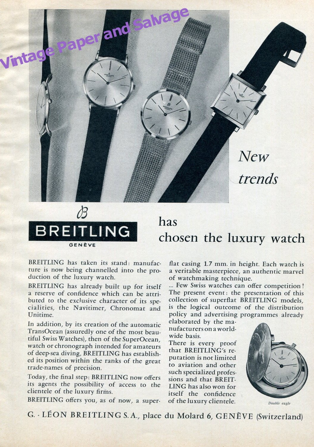 Vintage 1959 Breitling Has Chosen the Luxury Watch Swiss Ad Advert ...