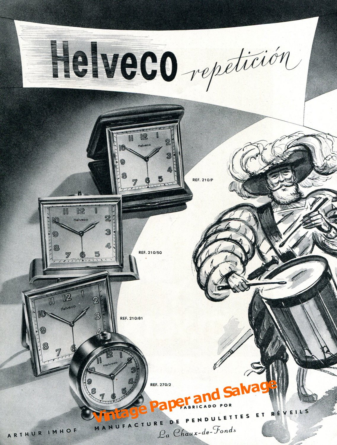 Vintage 1948 Helveco Arthur Imhof Clock Company Switzerland 1940s Swiss ...