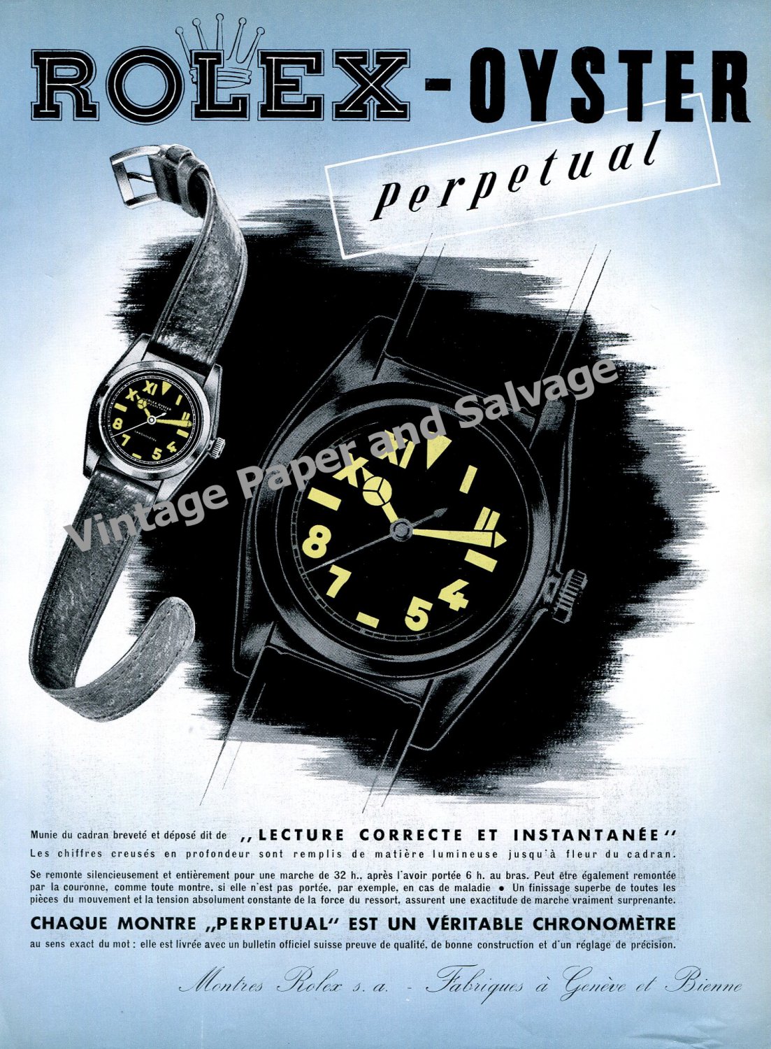 1942 Rolex Oyster Perpetual Watch Advert Vintage 1940s Swiss Print Ad ...
