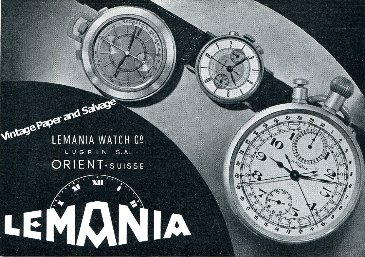 Vintage 1942 Lemania Watch Company Lugrin SA Switzerland 1940s Swiss ...
