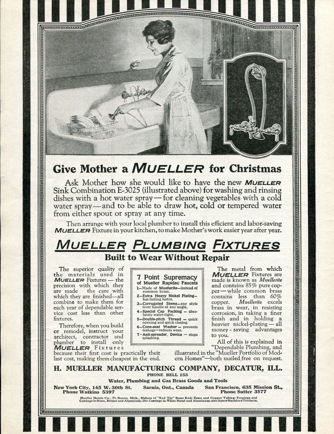 Vintage 1920 Ad Mueller Plumbing Fixtures H Mueller Manufacturing Co ...