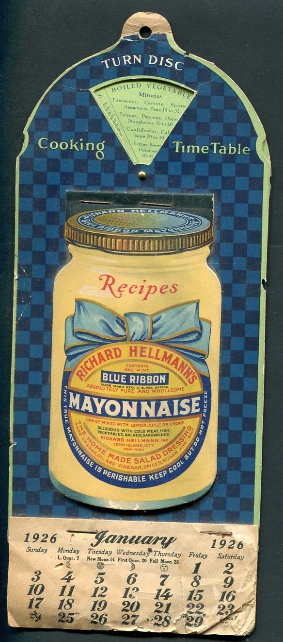 1926 Hellmann's Blue Ribbon Mayonnaise Richard Hellmann Mayo Hangable ...