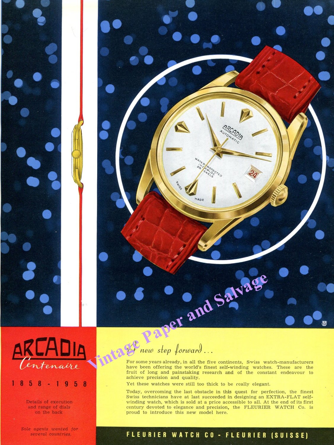 Arcadia Centenaire Watch Advert Arcadia Watch Co Fleurier Watch Co ...